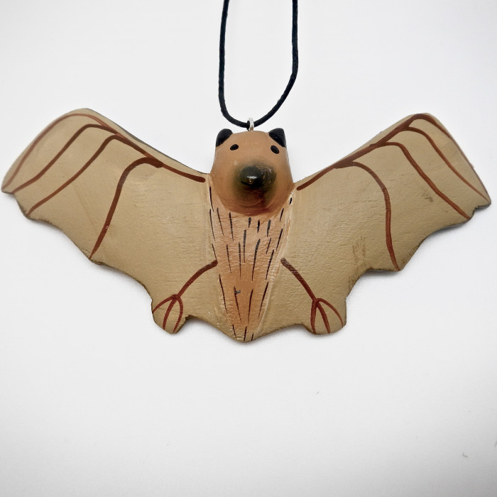 Balsa Wood Carved Flying Bat Ornament