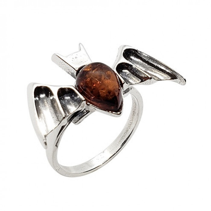 Cognac Amber Sterling Silver Adjustable Bat Ring